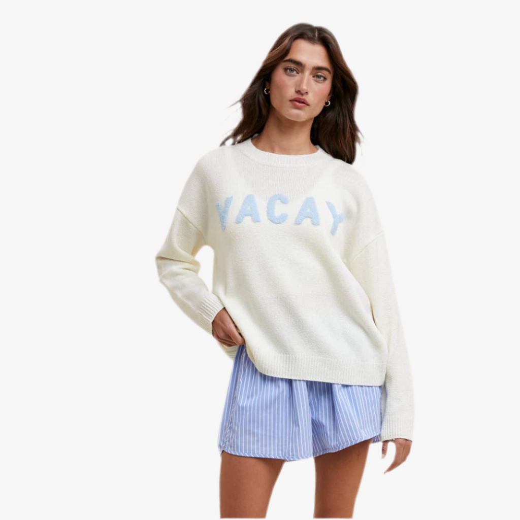VACAY Sweater | Cream Graphic Design | Light Weight Chic – Hoity Toity ...